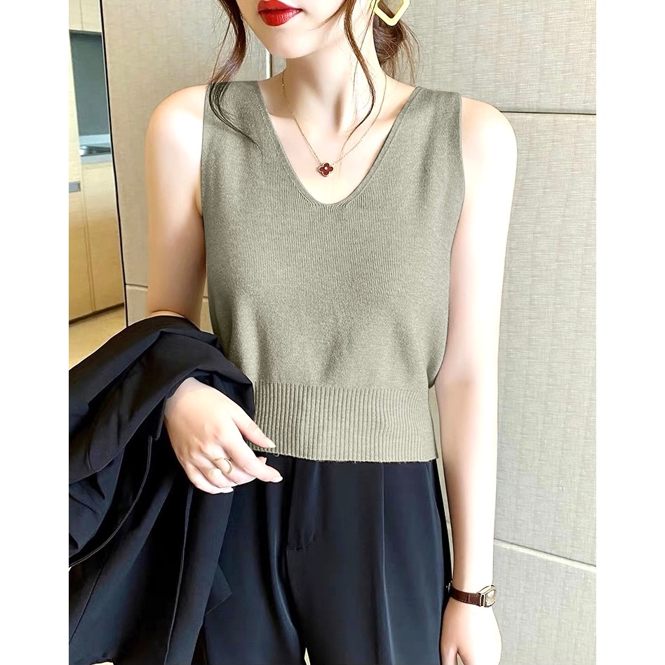 Jolly Chic V-neck Sleeveless Knitted Top M1186 | Shopee Philippines