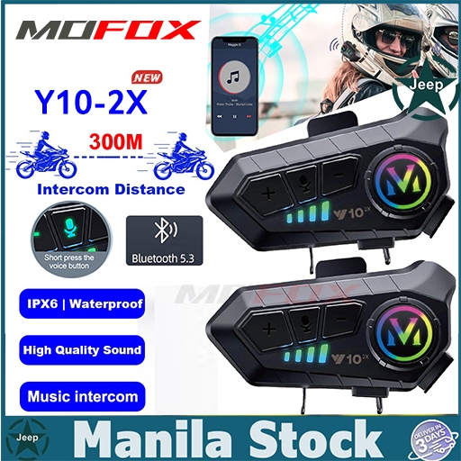 MOFOX Y10-2X Motorcycle Intercom Headset Support Voice Control For 2 Rider Bluetooth Headset ...