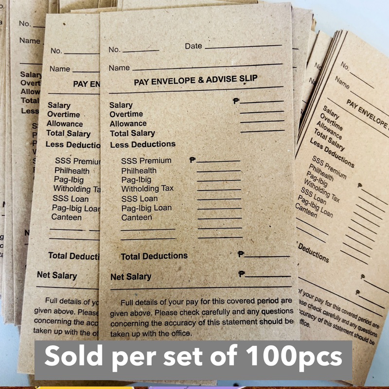 Pay Envelope & Advise Slip KRAFT Size: 7 1/2 x 4 inches (SOLD PER PACK ...