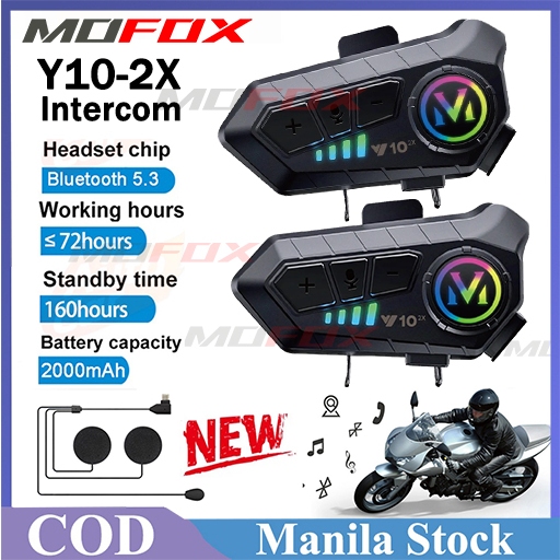 MOFOX Y10-2X Motorcycle Intercom Helmet Headset Bluetooth Wireless ...