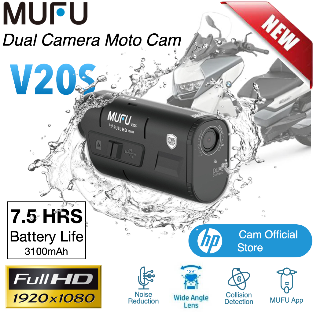 MUFU V20S Moto Cam Dual 2 channel Motorcycle Camera 1080P Built-in WiFi ...