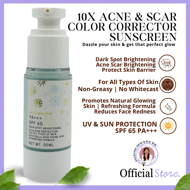 Color Corrector Sunscreen Spf 65 Acne Scar skin care by dazzling skin ...