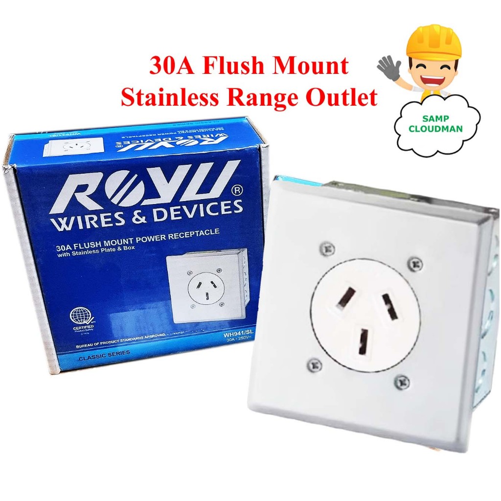 Royu 30A 220V Flush Mount Range Outlet with Stainless Plate and Metal ...