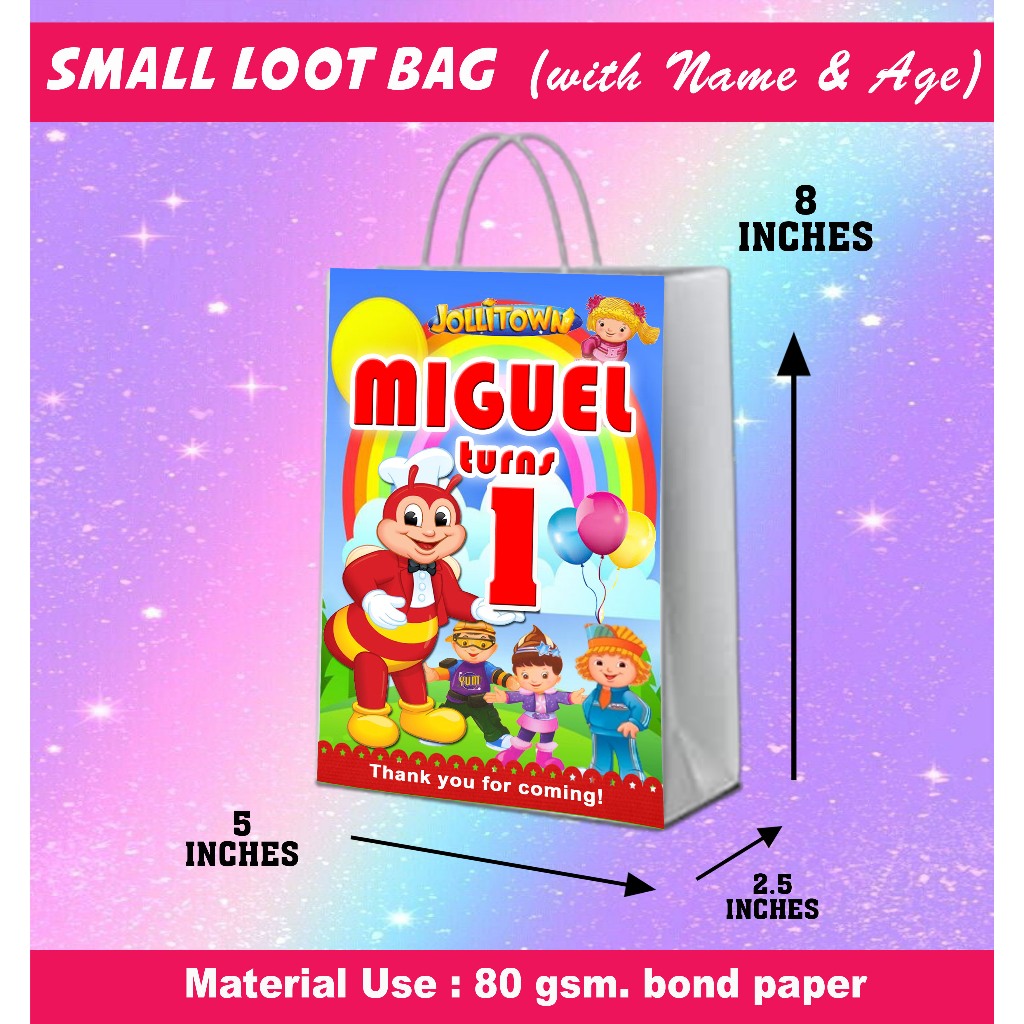 Jollibee Jollitown theme customize lootbag / paper bag (10pcs./order ...