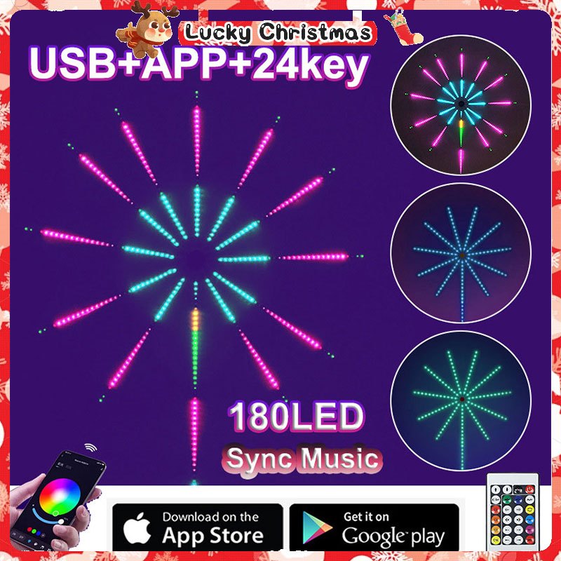 RGB Lights 180LED Firework Lights Christmas Lights Strip Music Sound Sync With APP Remote ...