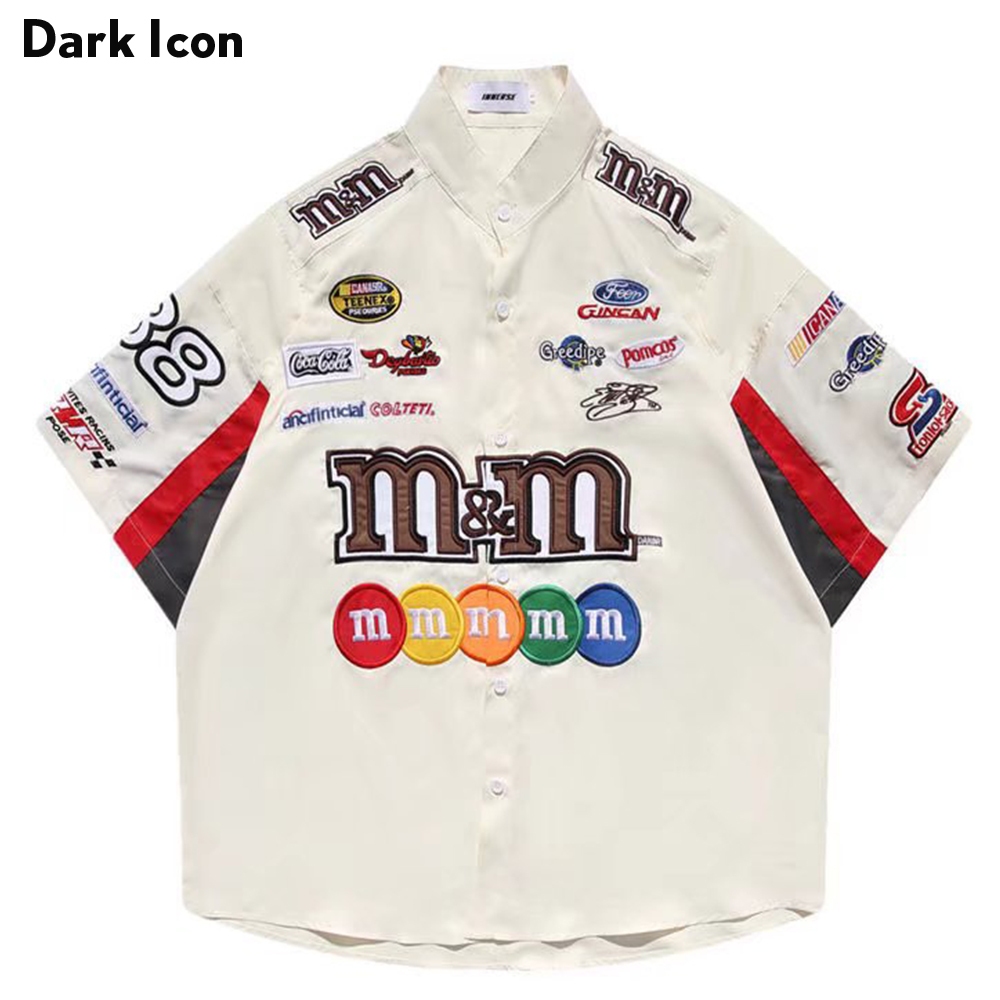 Dark Icon MM Patchwork Stand Collar Men's Shirt Motorcycle Street ...