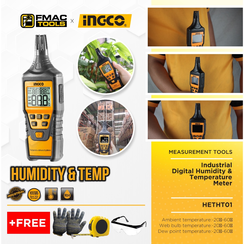INGCO Industrial Digital Humidity & Temperature Meter HETHT01 ...