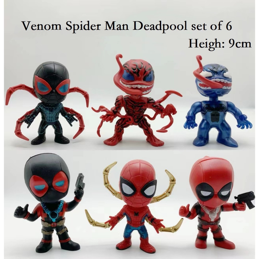 Marvel Spider Man Venom Deadpool Set of 6 Big Head Collectible Figure ...