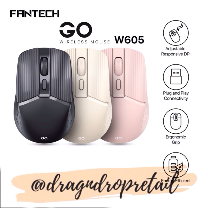 FANTECH GO W605 Wireless Optical Mouse 2.4 Ghz Mice, Adjustable 1600 DPI (Black, Beige, Pink ...