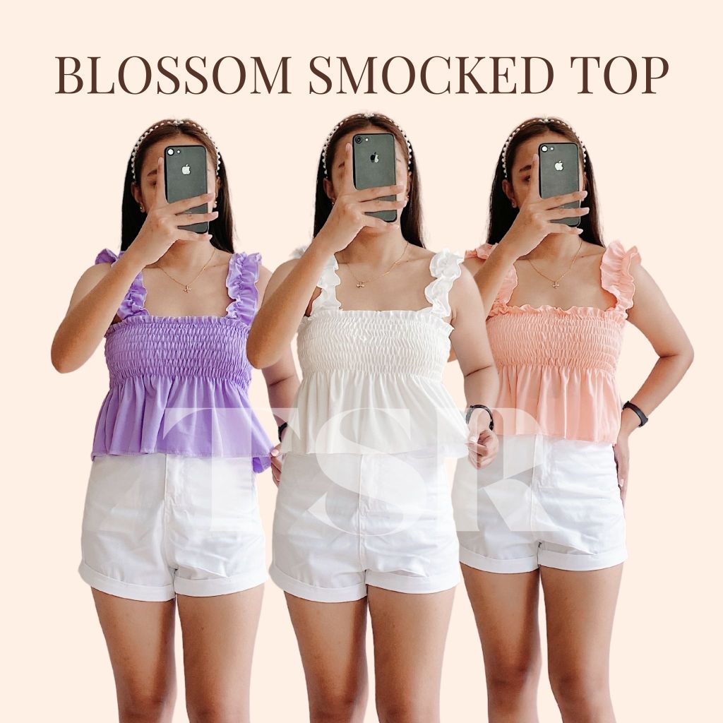 TSR Blossom Ruffled Smocked Crop Top (Trendy Korean Inspired Fashion ...
