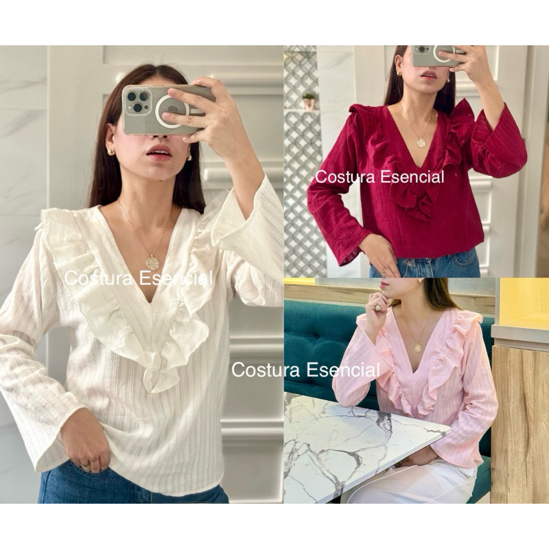Costura Helga Ruffles top ( deep vneck) regular and plus | Shopee ...
