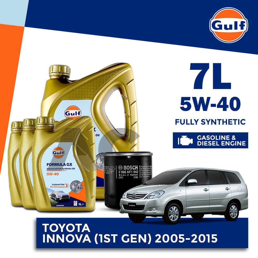 GULF CHANGE OIL BUNDLE FOR TOYOTA INNOVA (1ST GEN) 2005-2015 5W-40 7L ...