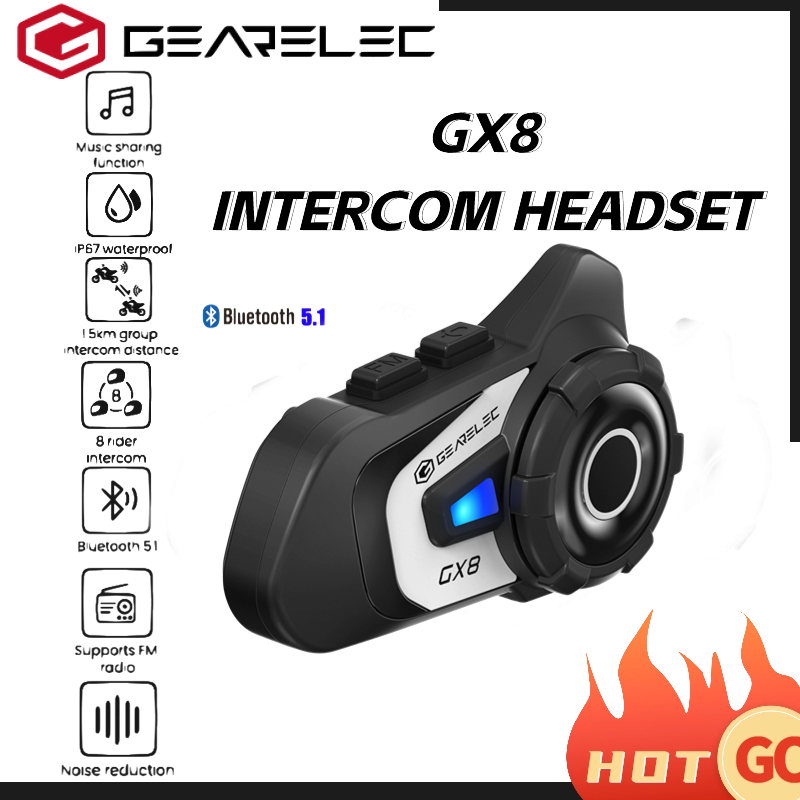 Gearelec Gx8 Motorcycle Intercom Helmet Headset Up To 8 Riders Group
