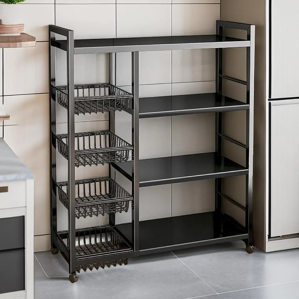 Stainless Steel Kitchen Organizer Storage Rack Shelf With Wheel ...