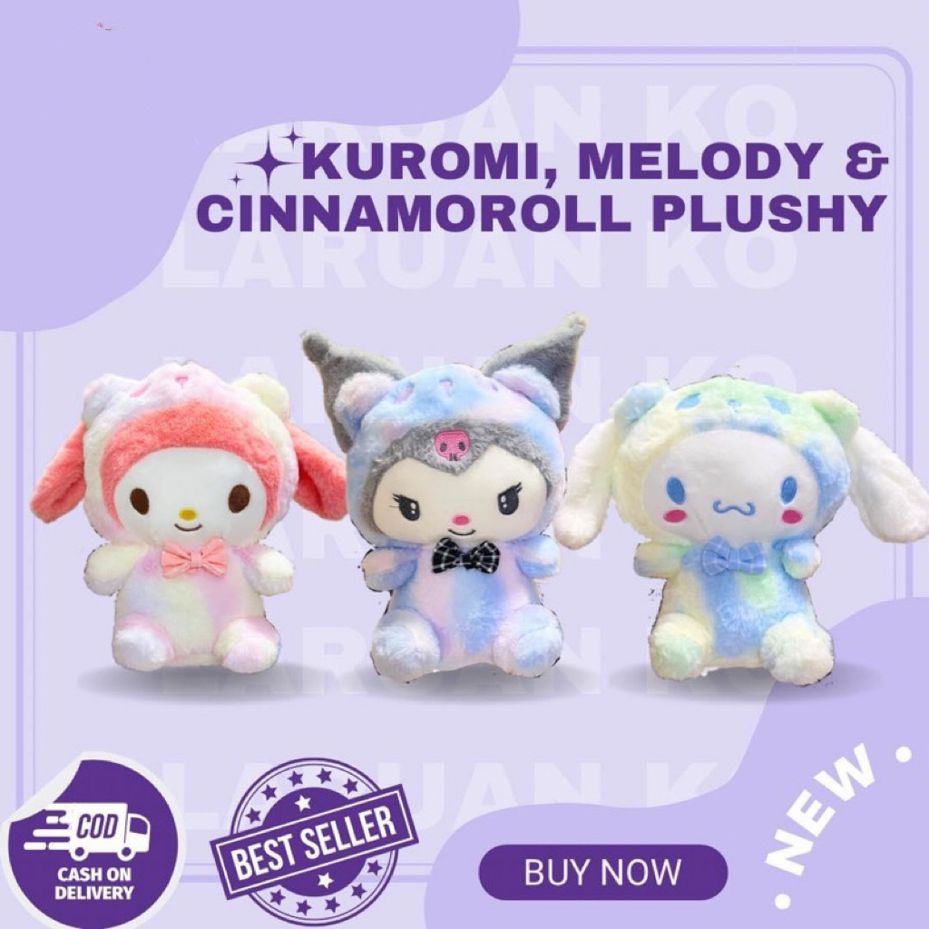 WeHottie Kuromi Black and Purple Dress Plushy Sanrio Cinnamoroll Stuff ...