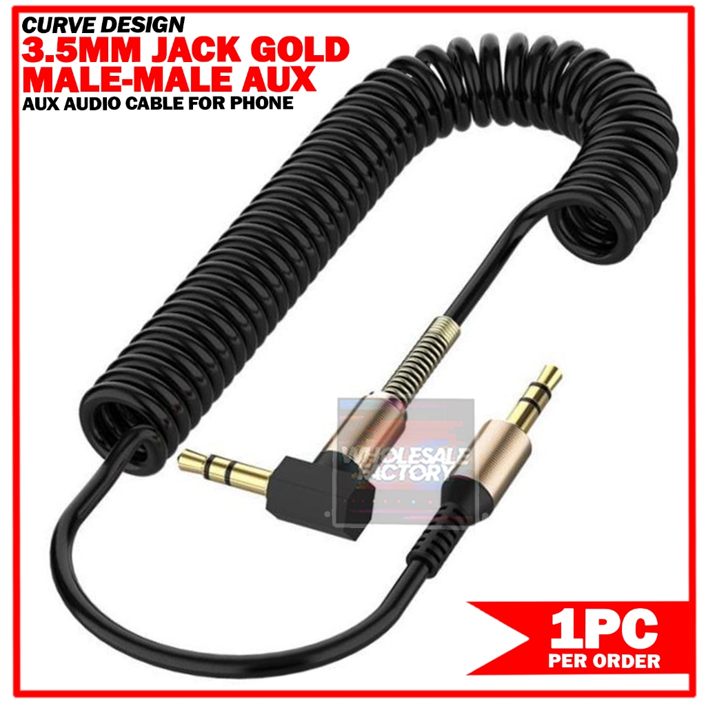 🟦3.5mm Jack Gold Male-Male Aux Audio cable for phone(curve design)🟦 ...