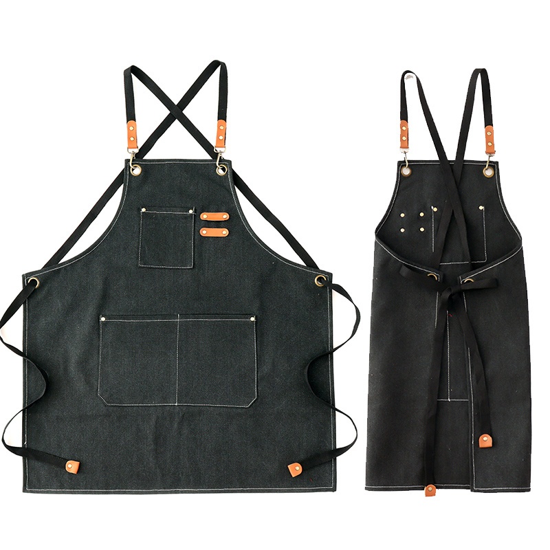 Korean fashion apron baking kitchen men and women restaurant denim ...