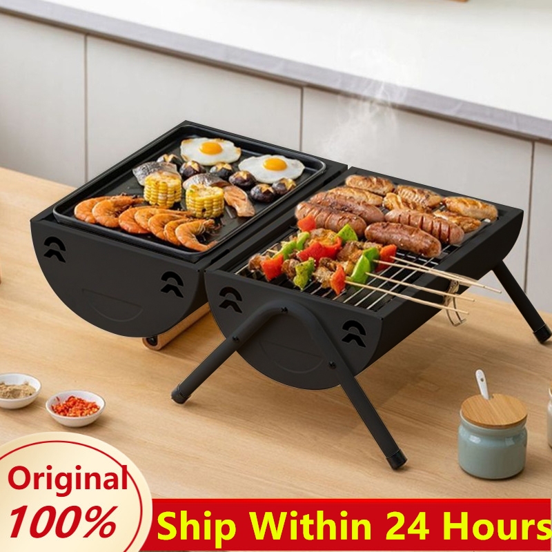 Portable 3 in 1 Outdoor Charcoal Barbecue Stove Double Sided BBQ Grill ...