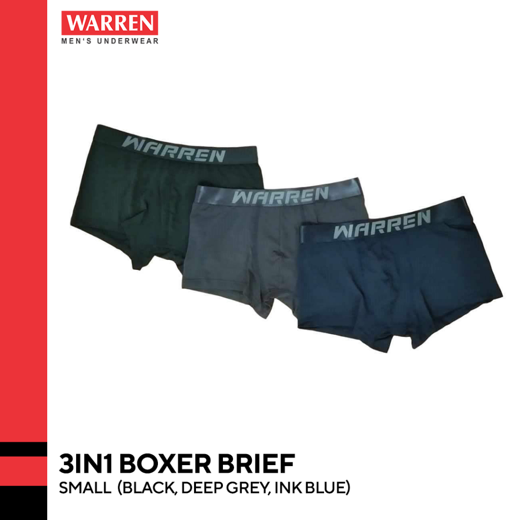 Warren Underwear 3in1 Boxer Brief (Black, Deep Grey, Ink Blue) 3-8701 | Shopee Philippines