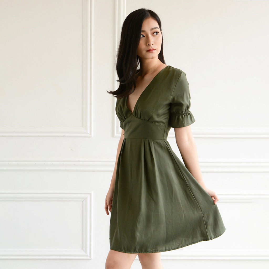 Hey Riley Margaux Classy Flattering V Neckline Dress for Women (Bone ...