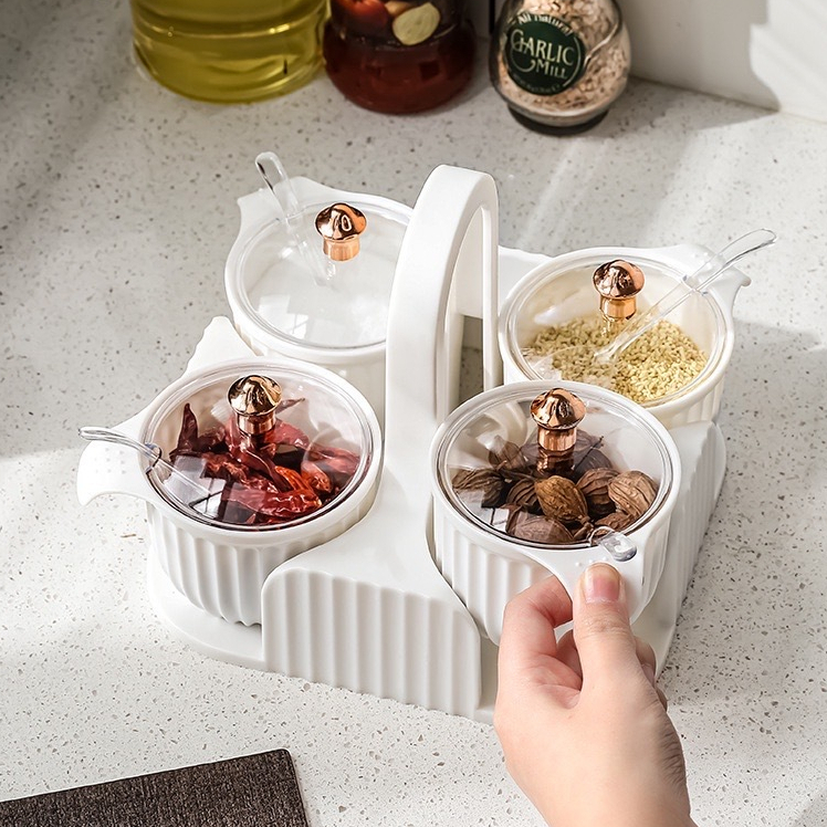 OFNATURE 4 in 1 Seasoning Box Kitchen Condiment Container Jar Rack ...