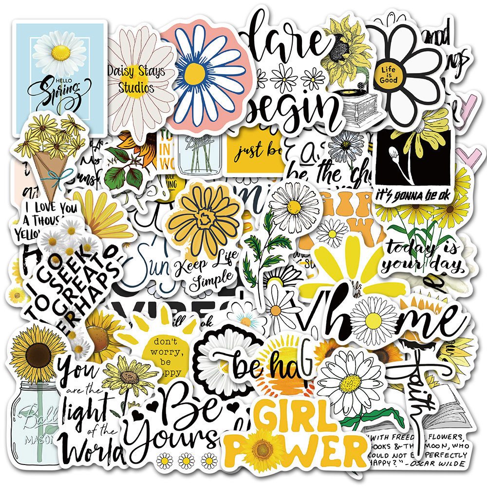 50pcs Daisy flower Quotes sticker set Waterproof Removable ...