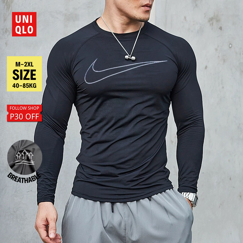 【COD】 Men's long sleeve T-shirt quick dry high elastic breathable ...