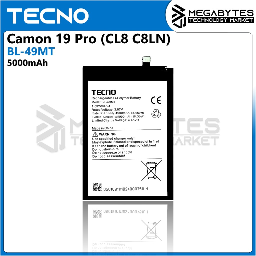 Original Battery of Tecno Camon 19 Pro | CL8 CL8N BL-49MT | Shopee ...