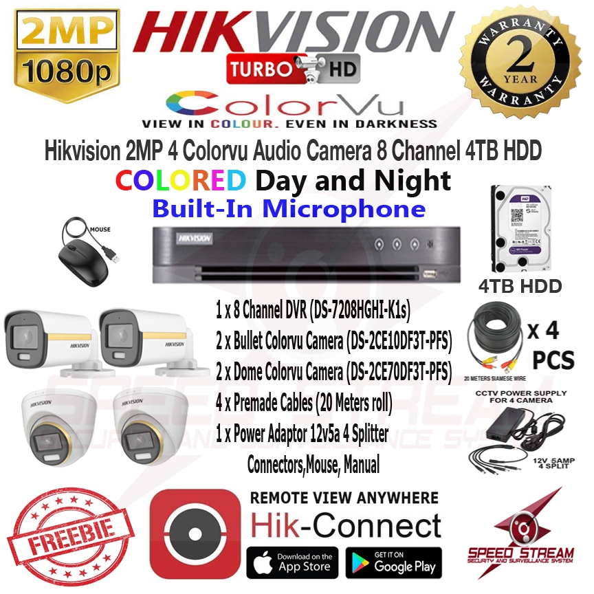 Hikvision Colorvu with Audio 2MP 4 Camera 8 Channel DVR 4TB HDD CCTV ...