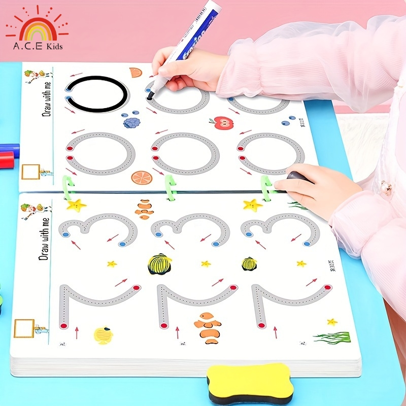 ACE 136 Page Kids Tracing Book Training Coloring Book Erasable Writing ...