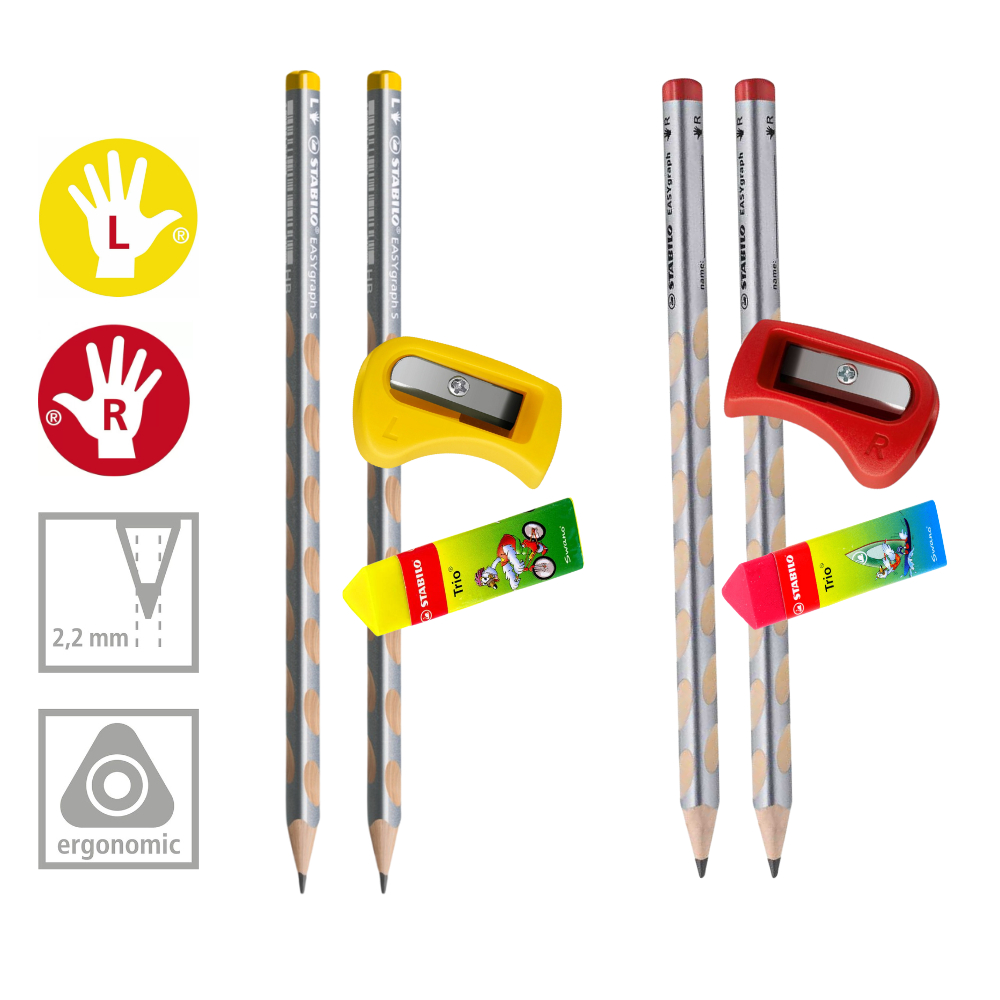 STABILO EASYgraph Pencil Metallic with Sharpener & Eraser - Left & Right Handed - Silver - HB ...