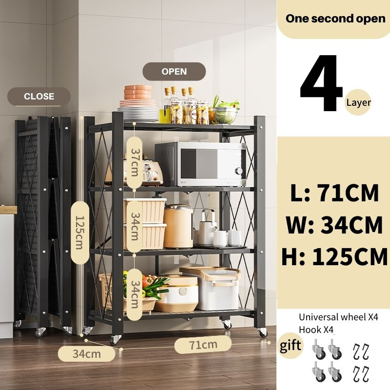 3-5Layer Kitchen Rack organizer Folding Racks Rack Shelves With Wheels ...