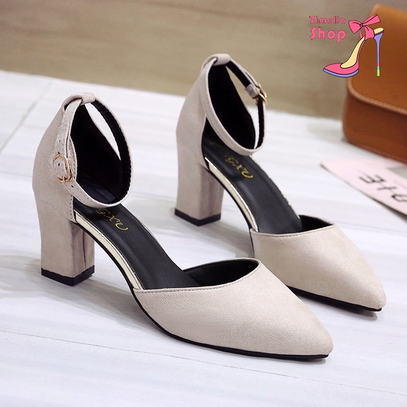 Fashion pointed toe closed heels high heeled sandals with ankle strap ...