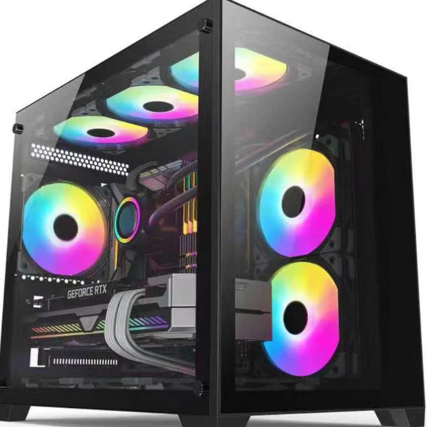 Desktop PC Computer Chassis Aluminum Full Metal ATX Form Tempered Glass ...