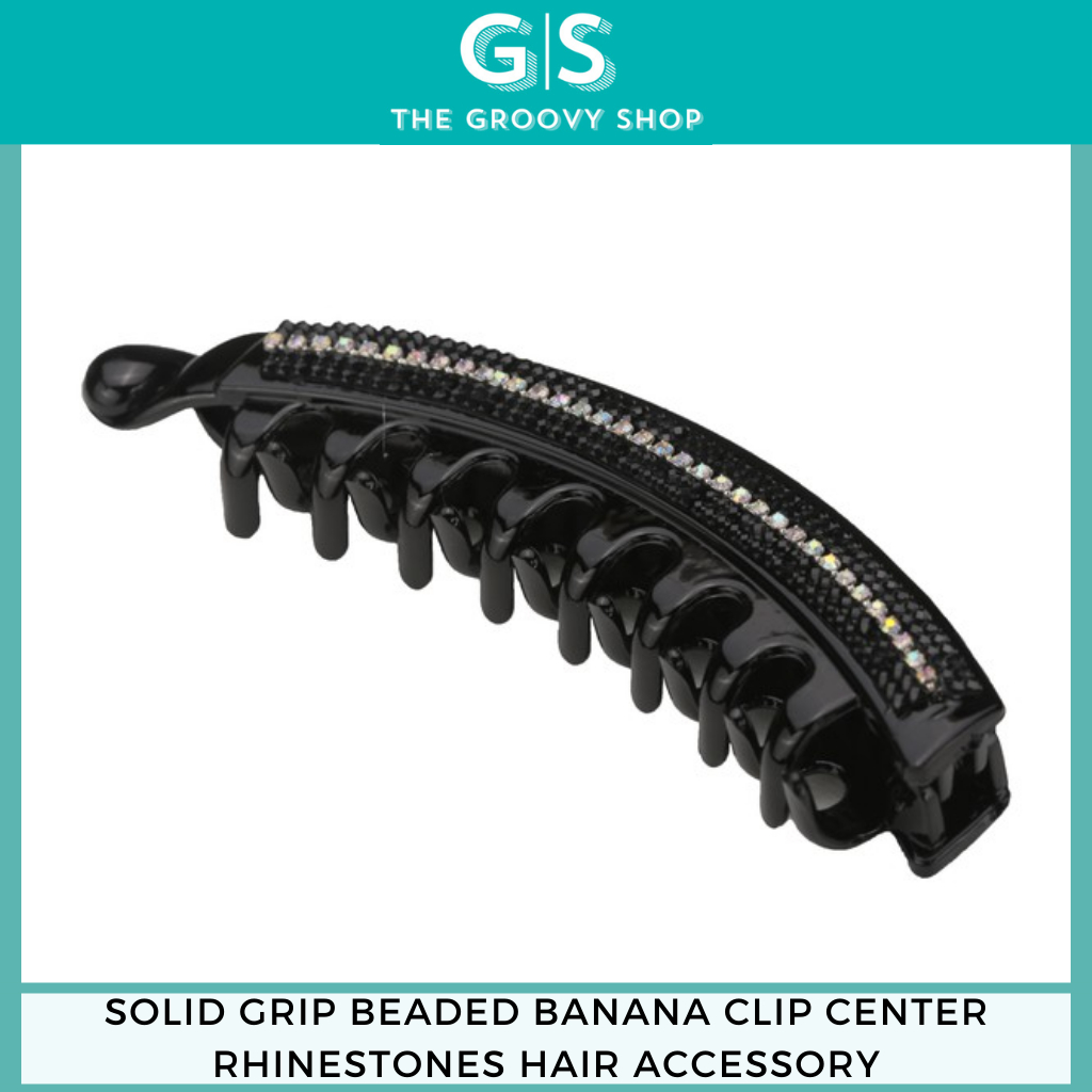 Joy Fashion Solid Grip Beaded Banana Clip Center Rhinestones Hair ...