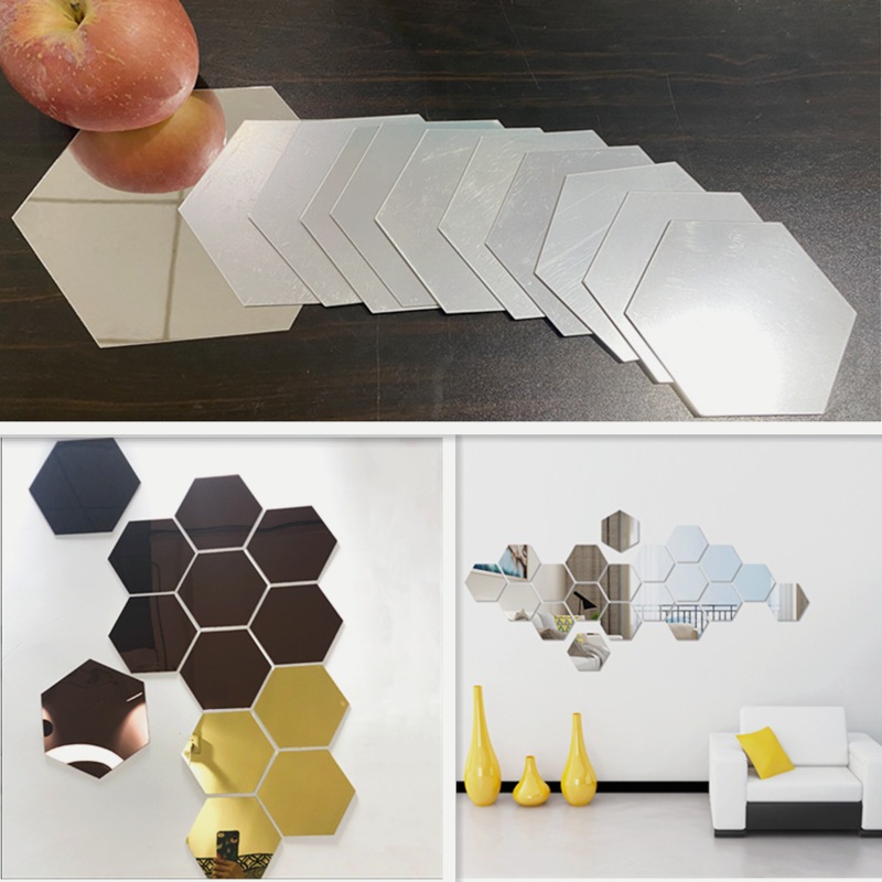 12Pcs Diamond Mirror Silver Wall Mirror Wall Sticker Modern DIY Self ...