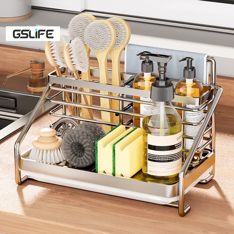 GSlife Stainless Dish Drainer Dish Drying Rack Rag holder Storage Shelf ...