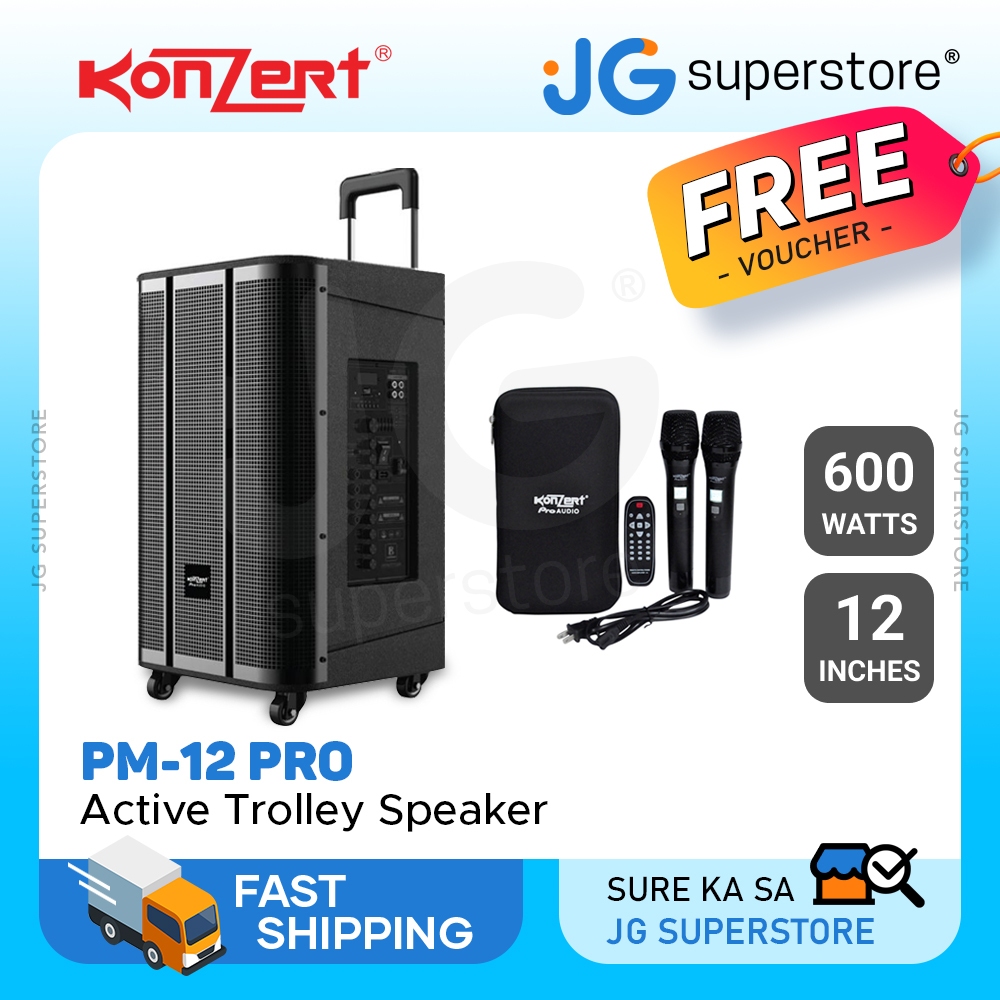 Konzert PM-12PRO 12" 600W Portable Active Trolley TWS Speaker with Bluetooth, USB/SD Play Back ...