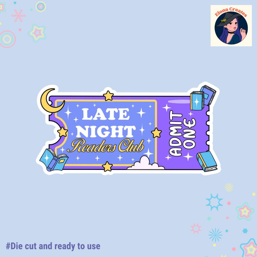Late Night Readers Club Ticket Waterproof Die Cut Sticker For Kindles ...