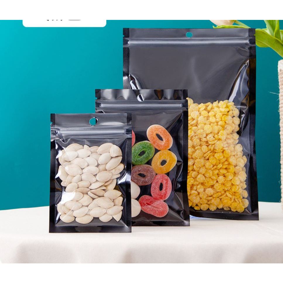 100pcs Flat Black Ziplock Pouch (Half clear/Black) Packaging jewelry ...