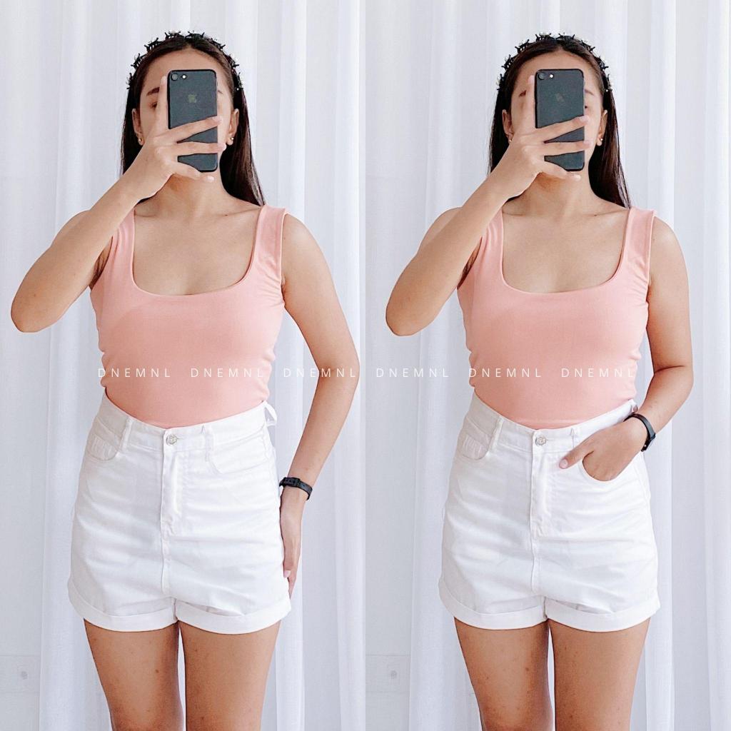 Dnemnlph Squareneck Seamless Tank Top Double Fabric Trendy Korean
