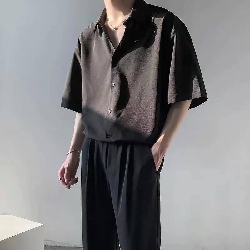 2033 Men's summer shirt Men's solid color loose short-sleeved shirt ...