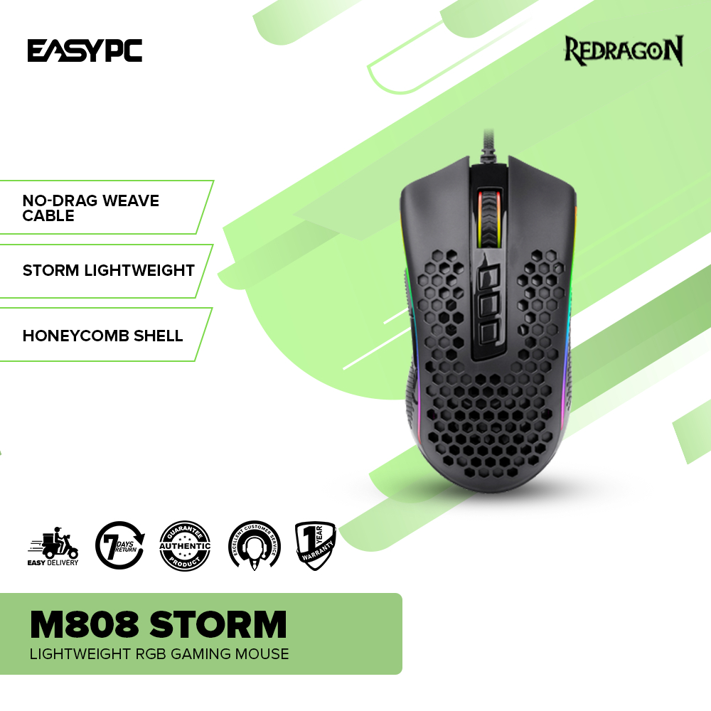 EasyPC| Redragon M808 Storm Lightweight RGB Gaming Mouse| Wired| Black ...