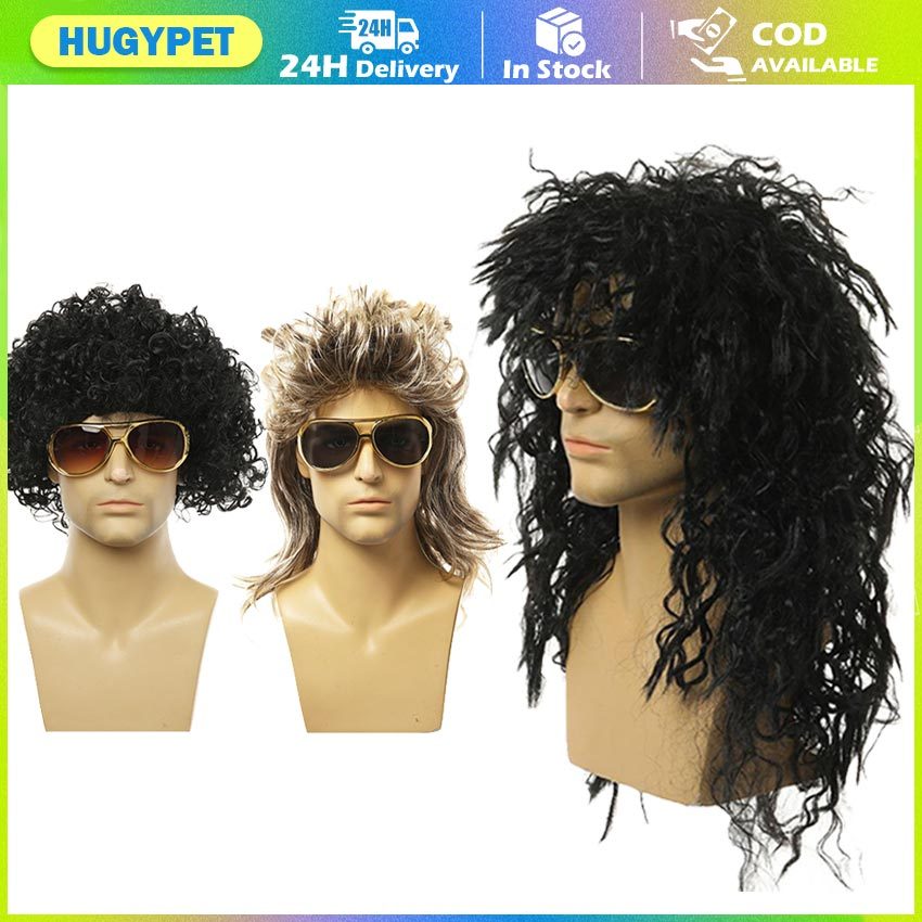 Wig Men's Wig Cyberpunk Rock Long Curly Hair Halloween Masquerade Party ...