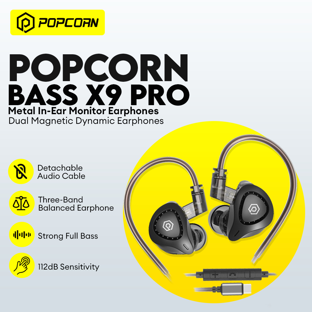 Popcorn Bass X9 Pro Metal In Ear Dynamic Earphone HIFI DJ with Mic ...