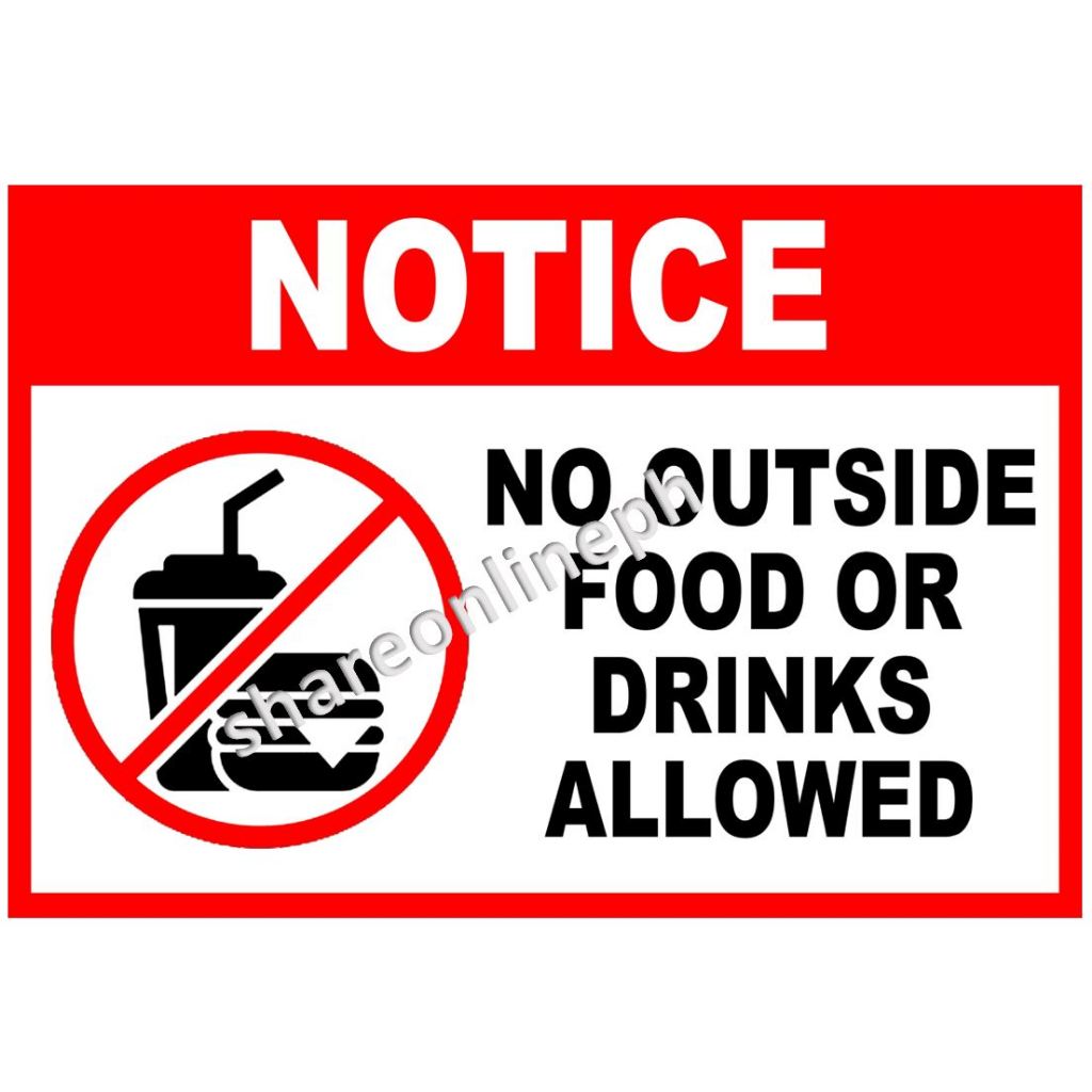 No Outside Food Or Drink Allowed laminated Signage Sign Boards Bawal ...