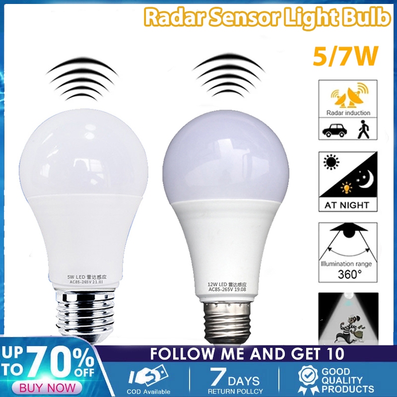 E27 LED Light Bulb with Motion Sensor Smart Light Radar Sensor 7W ...