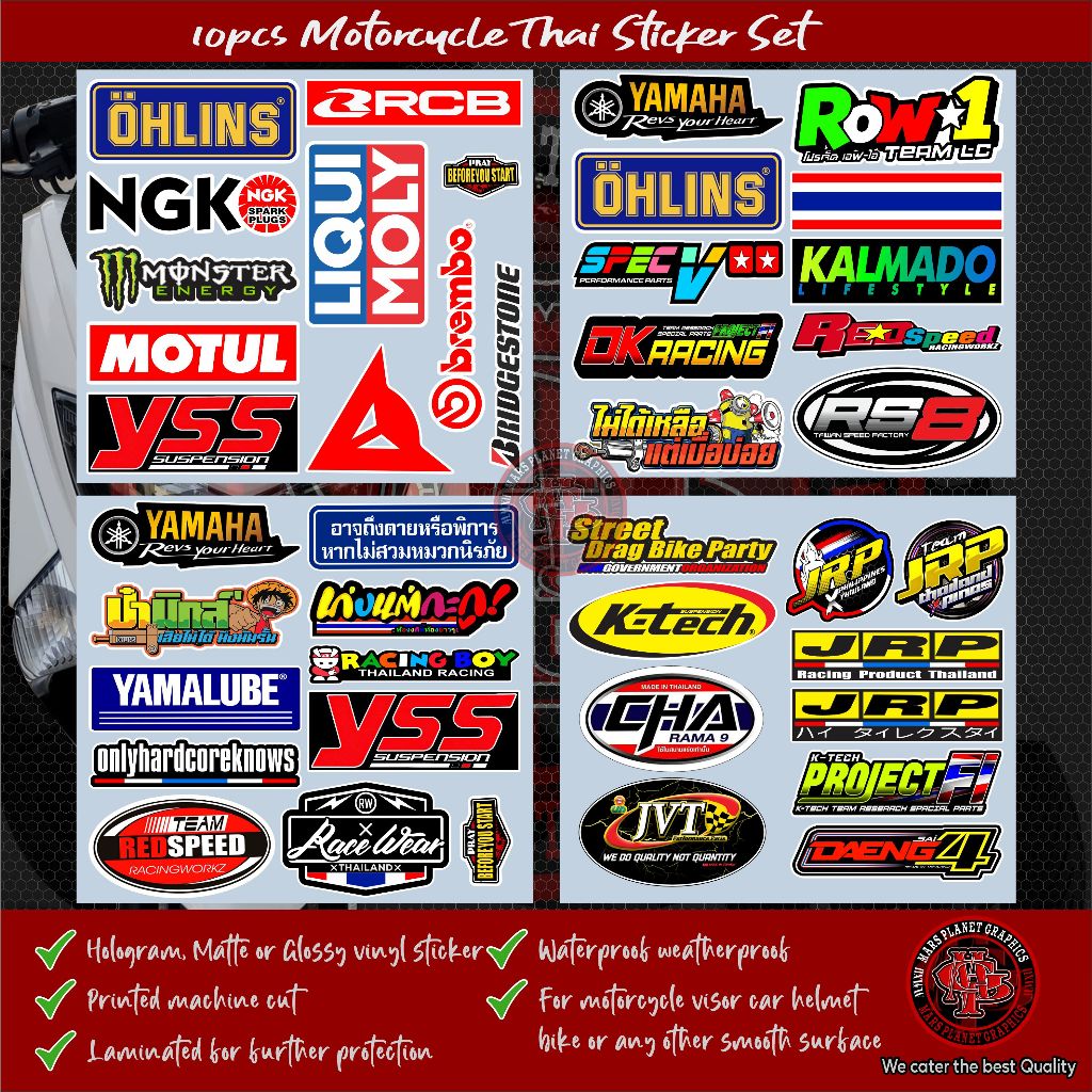 10 PCS Motorcycle Thai JRP Sticker Pack Laminated Waterproof Hologram ...