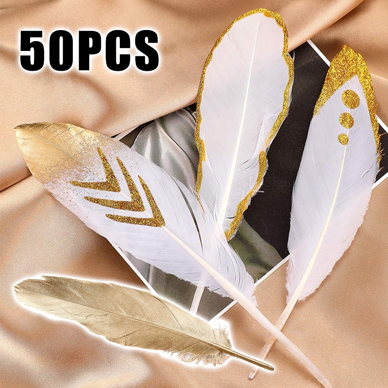 50pcs Natural Goose Feathers Gold Goose Feathers for Art Craft Party ...