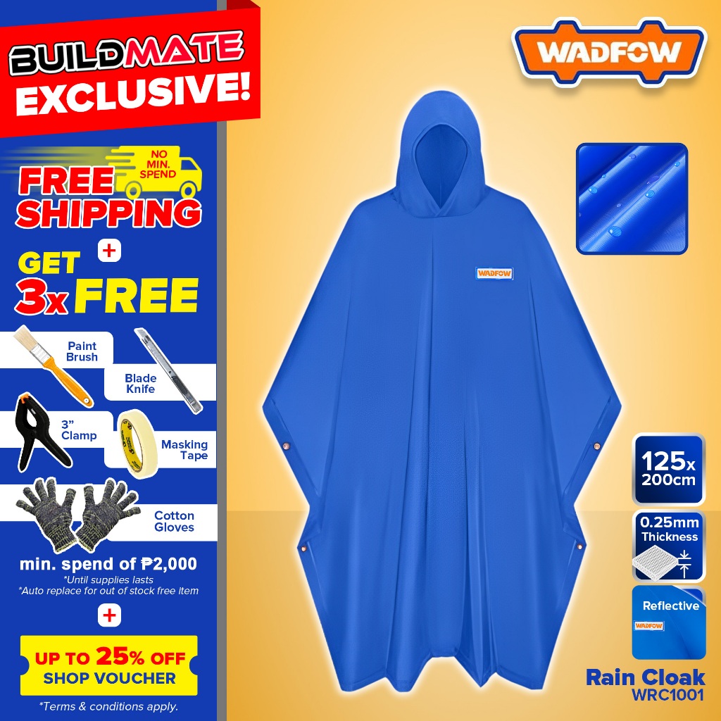BUILDMATE Wadfow Rain Cloak 50" x 80" Inch Reflective Raincoat Free ...